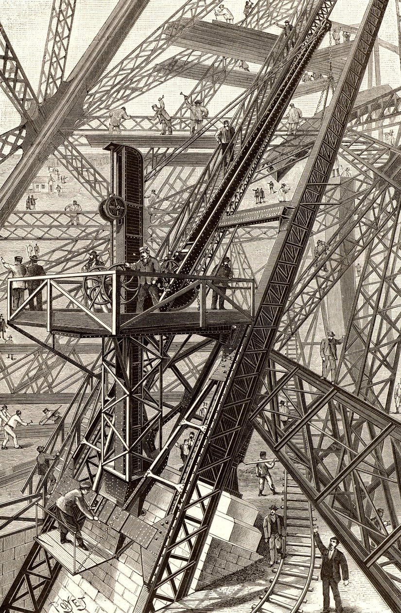 Construction of the Eiffel Tower, Paris by French School