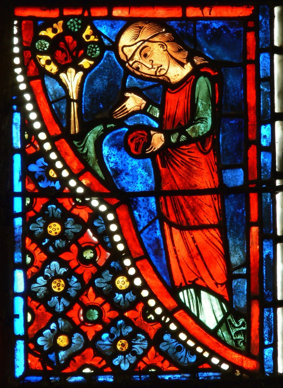 Detail from a window depicting scenes from the life of St. Mary the ...
