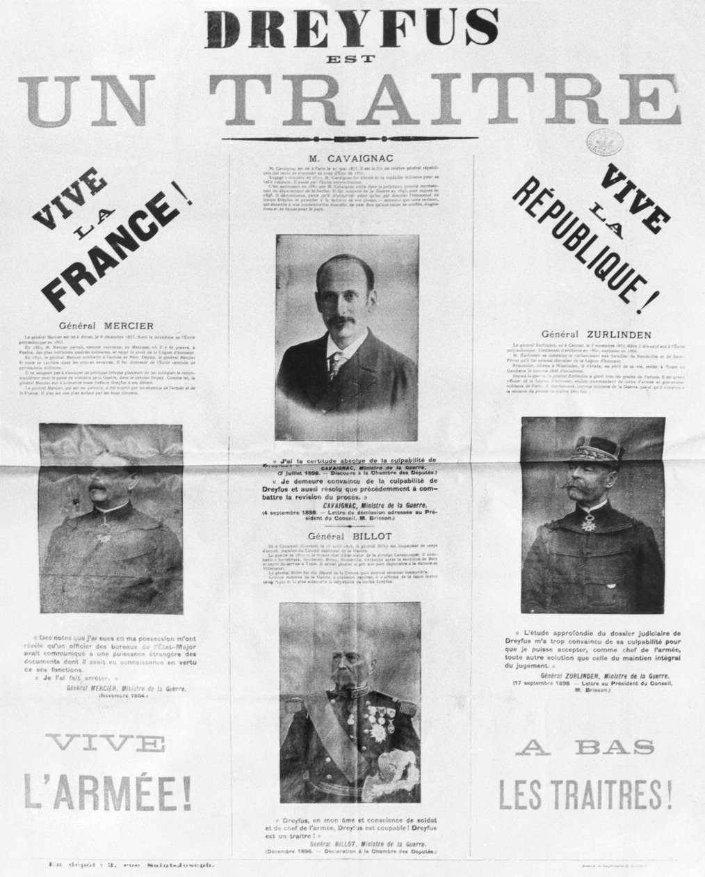Dreyfus is a Traitor, poster with the portraits of his detractors, late ...