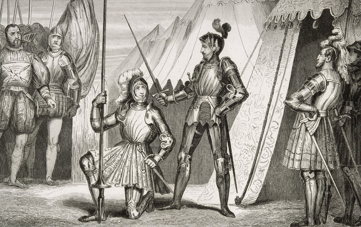 Francois I knighted by Captain Bayard after the Battle of Marignano ...