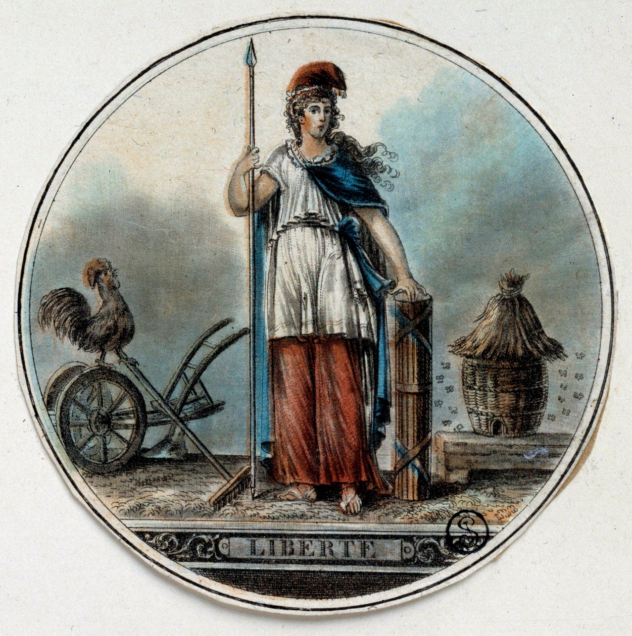 French Revolution: allegory of Liberty as a woman near a beehive and a ...
