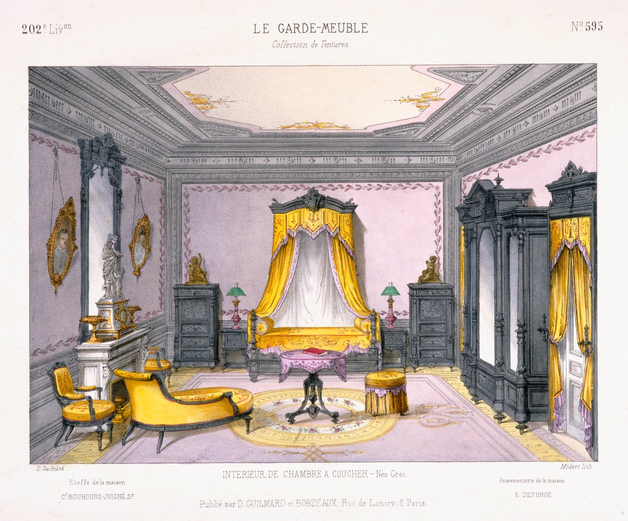 French Design for an Interior of a Bedroom in Neo Greek Style