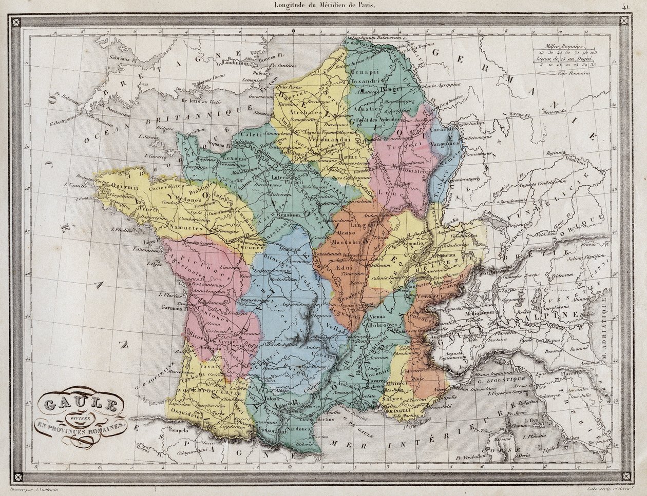 Gaul divided into Roman provinces - Plate extracted from 'Universal ...