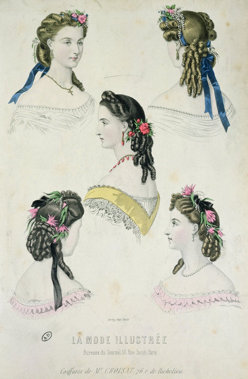 Hairstyles of Monsieur Croisat, from La Mode Illustrée, 1865