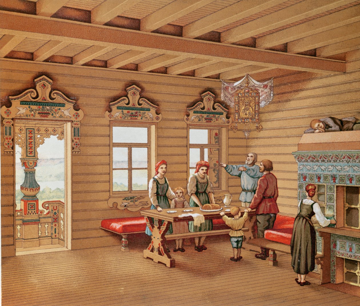 Idealised Interior of a Russian Izba, c.1880