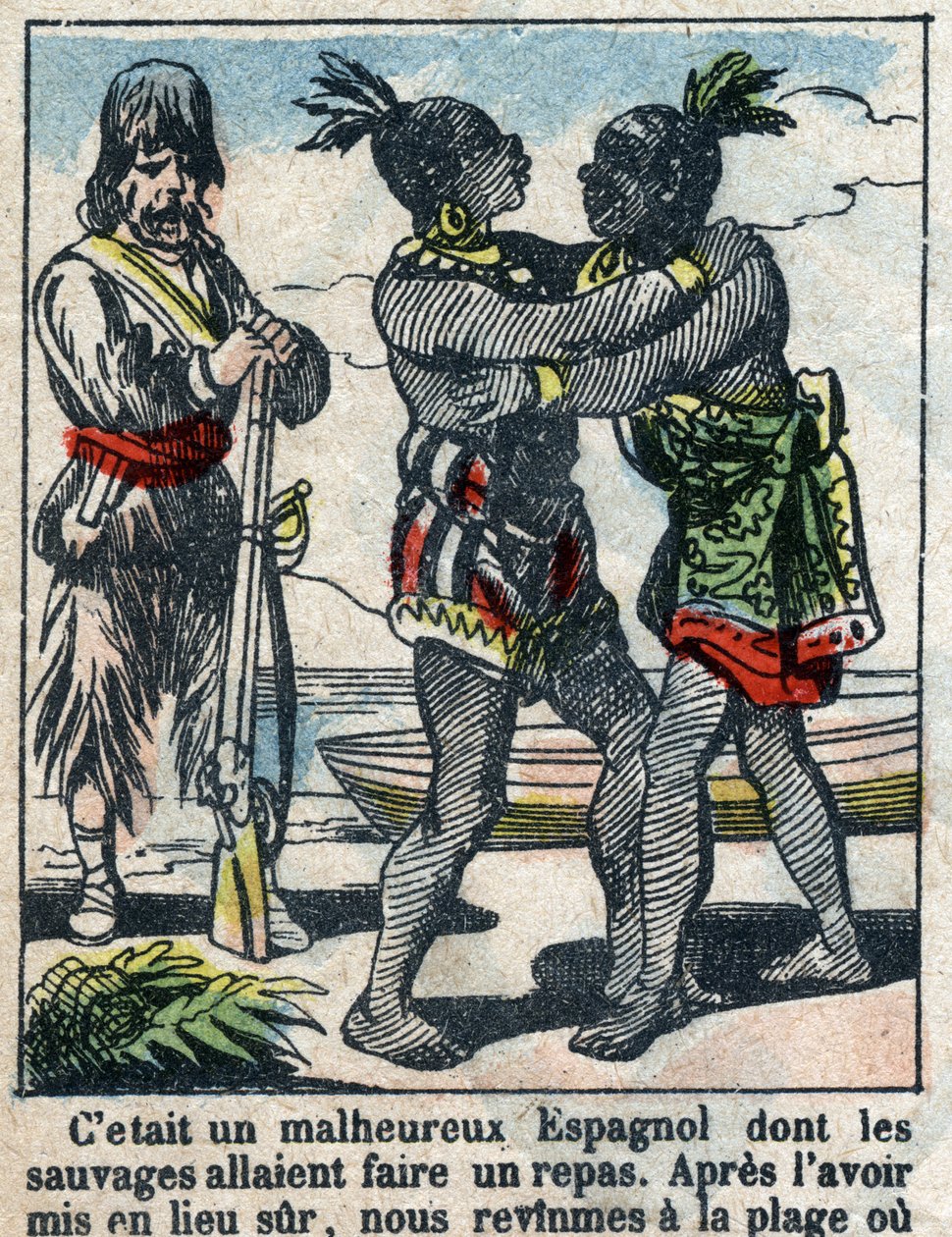 Illustration for the Book of Daniel Defoe 'Robinson Crusoe'. Epinal Imaging from the End of the ...