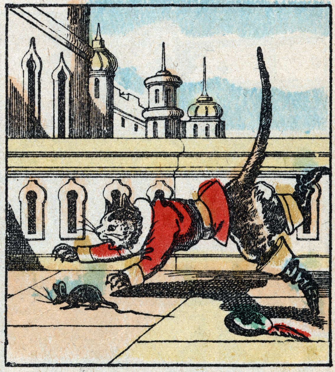 Illustration of Charles Perrault's tale 'Puss in Boots'. Wood engraving of Imaging Pellerin ...