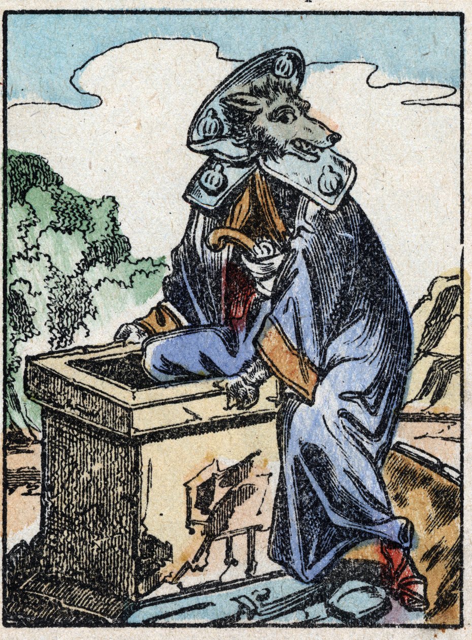 Illustration of the tale 'The wolf, the goat and the seven kids' Wood engraving from Imaging ...