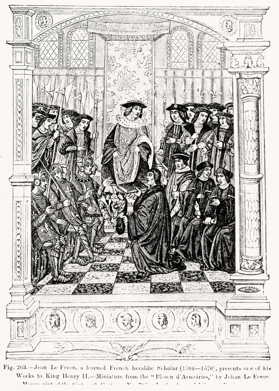 Jean le Feron presents one of his Works to King Henry II from Blason d ...