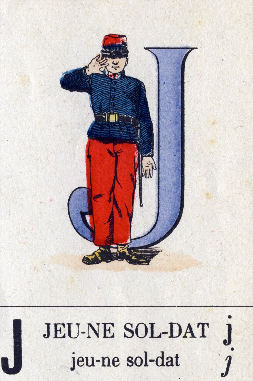 Letter J as young soldier. Military alphabet. Imaging of Epinal, circa ...