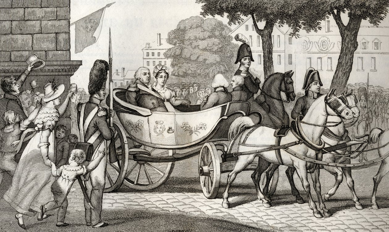 Louis XVIII (1755-1824) enters Paris at the Restoration of 1814, from ...