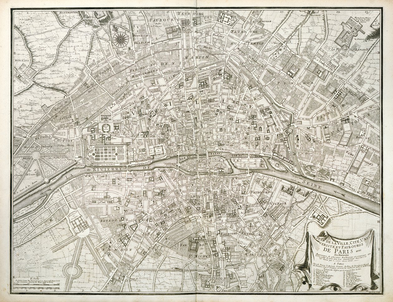 Map of Paris, from L'Atlas de Paris by Jean de la Caille, 1714