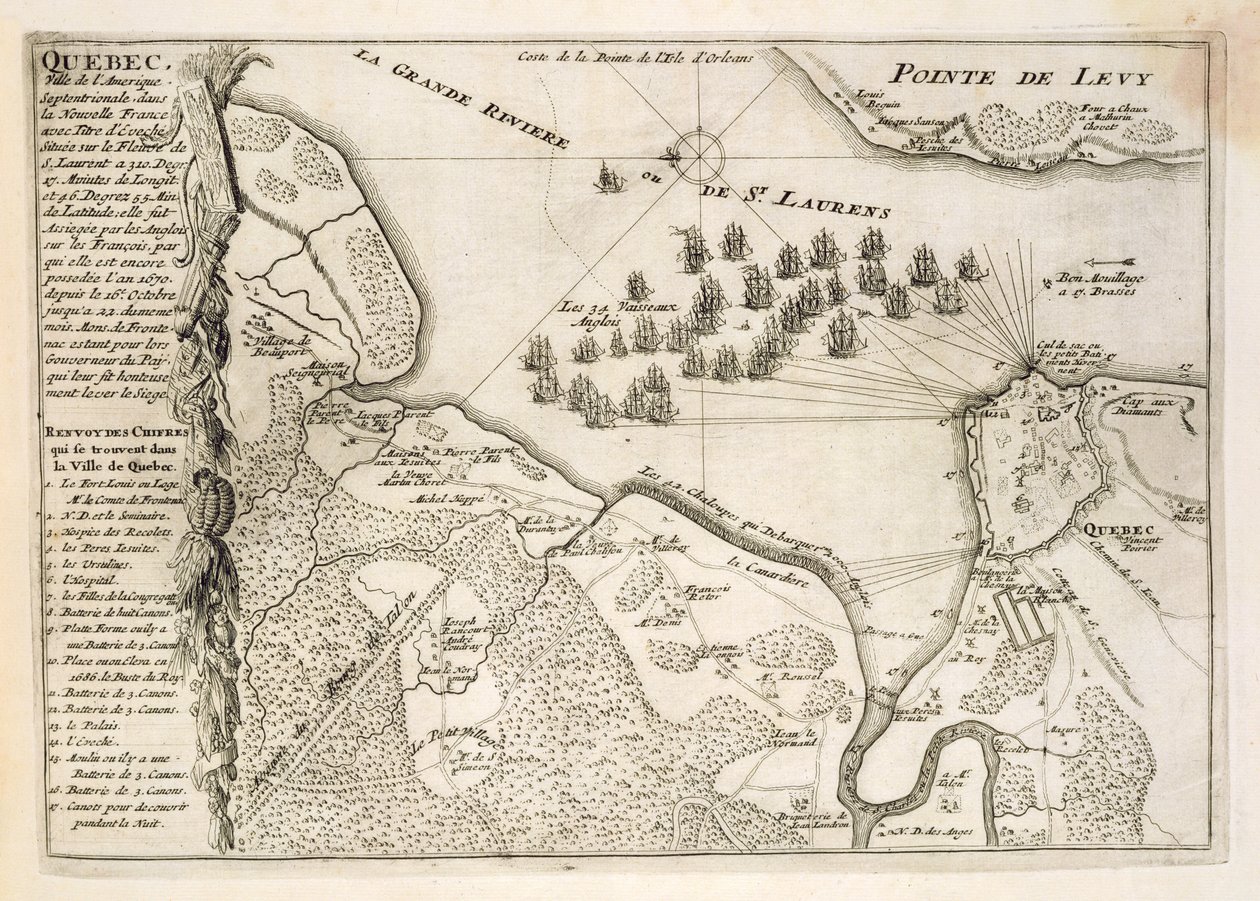 Map of the Siege of Quebec by the British Fleet, 1670