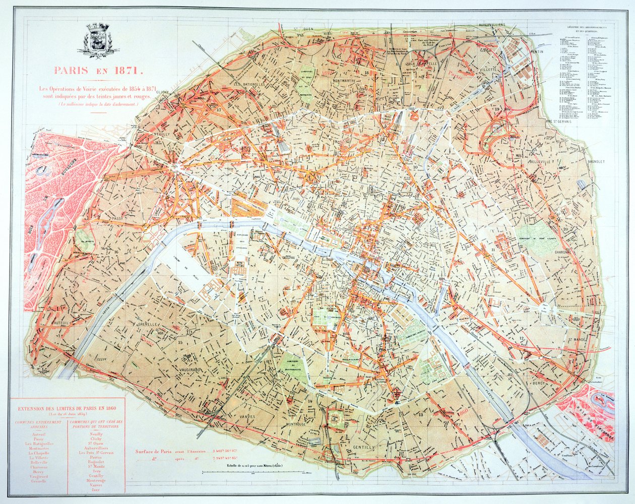 Map Showing the Extent of Work During the Haussmann Period of Development in Paris from 1854-71 ...