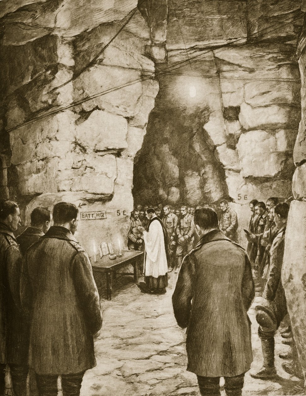 Mass Being Taken Before Battle Within the French Caves