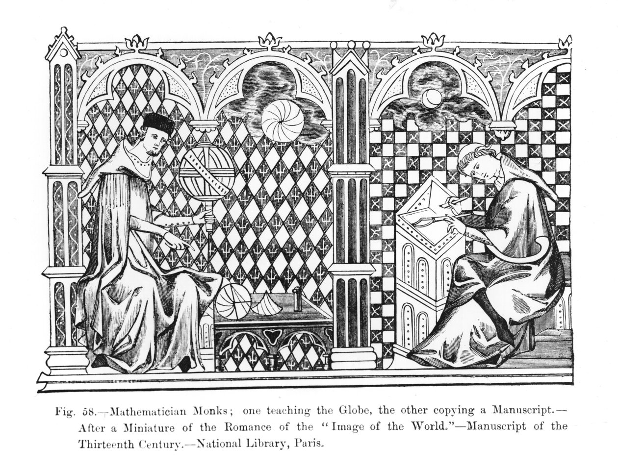 Mathematician Monks: One Teaching the Globe, the Other Copying a ...