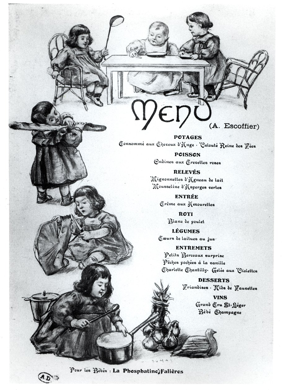 Menu created by Auguste Escoffier for Children and Babies