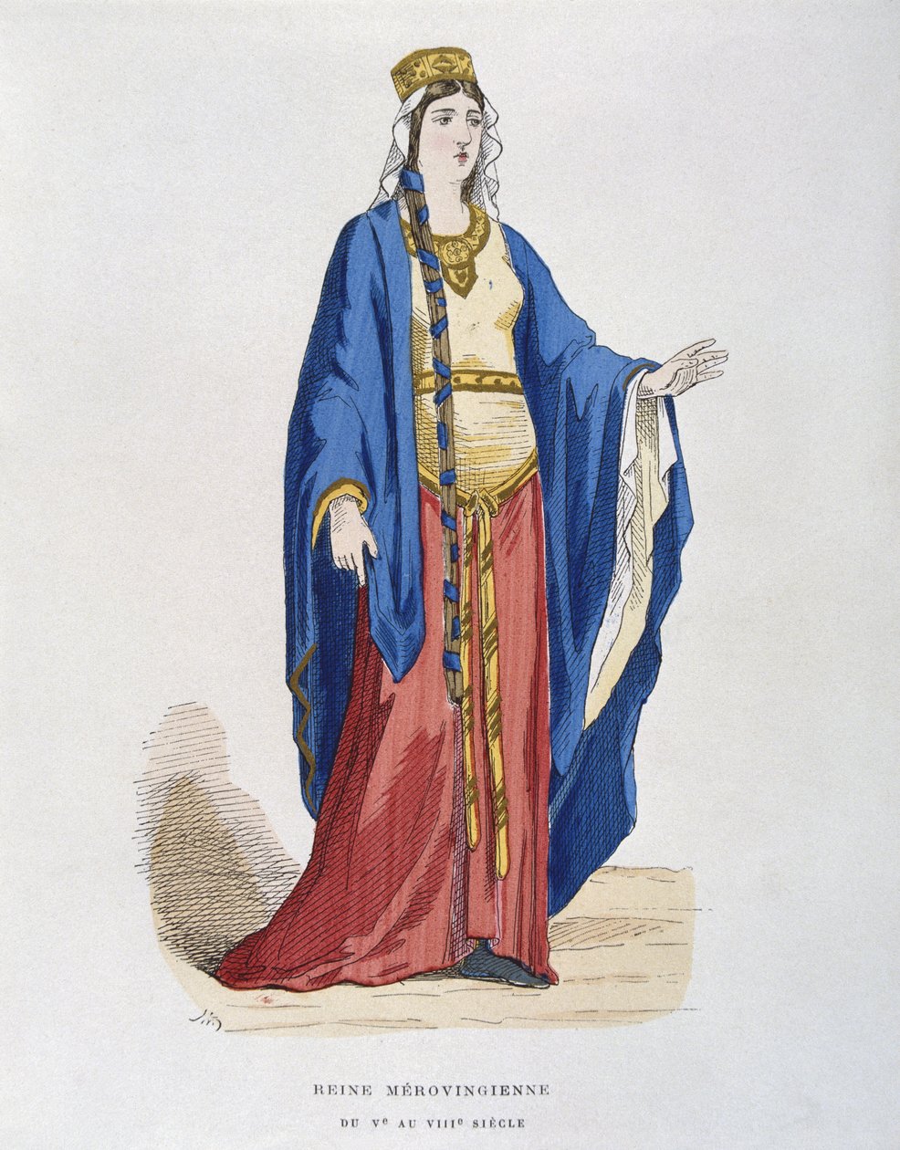 Merovingian Queen, from Costumes civils et militaires des francais a ...