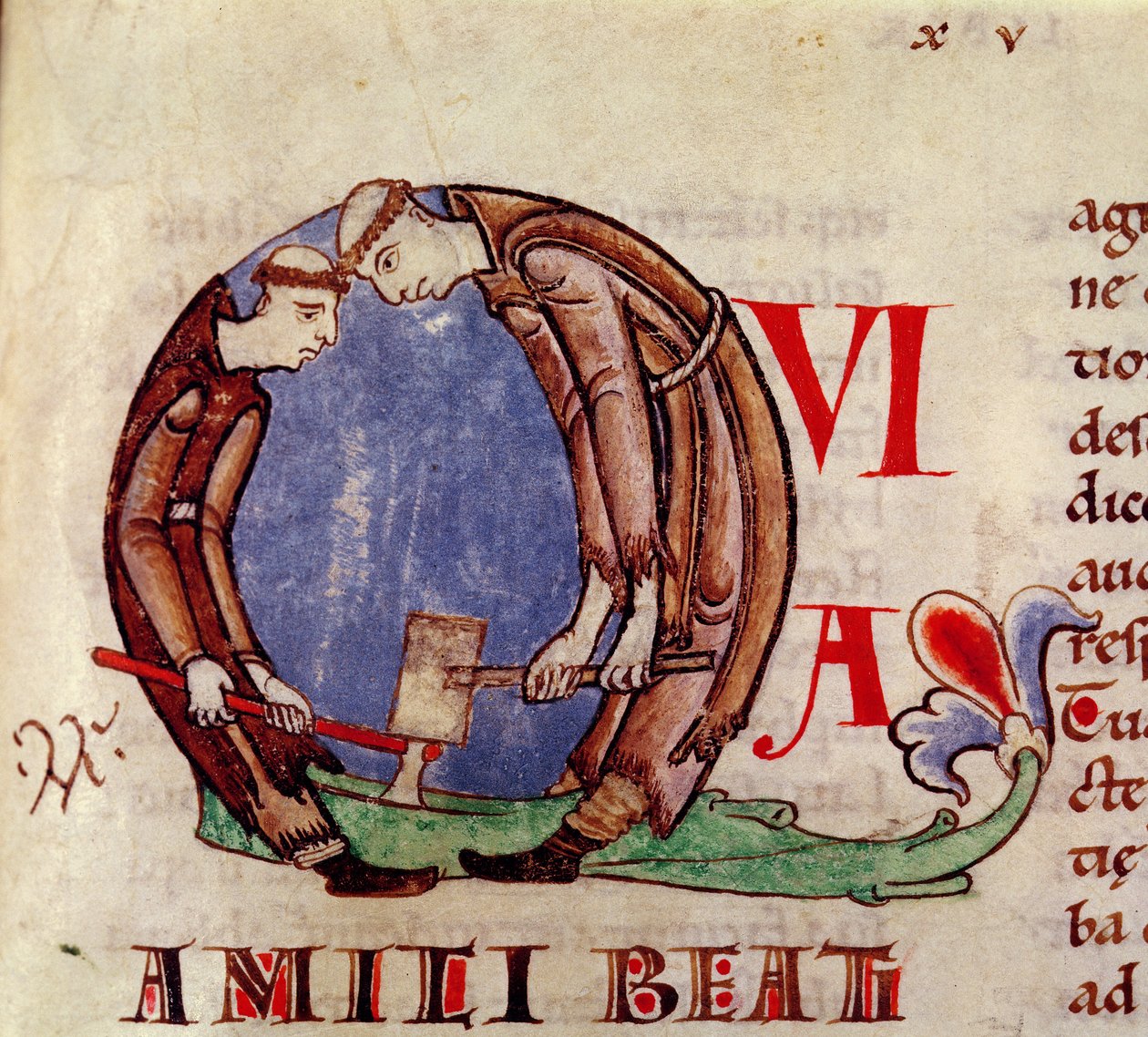 Historiated Initial Q Depicting Monks Chopping Wood, from Moralia in ...