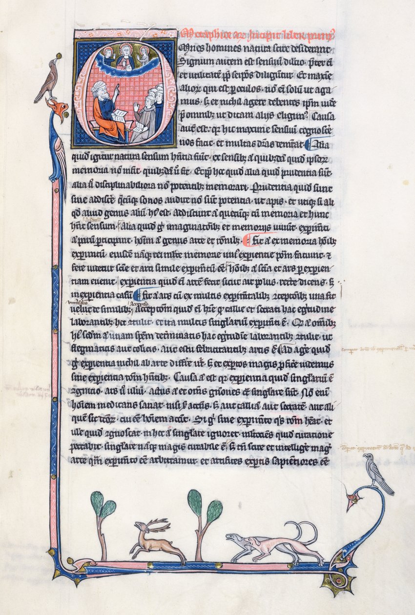 Historiated initial O depicting the ancient Greek philosopher Aristotle ...