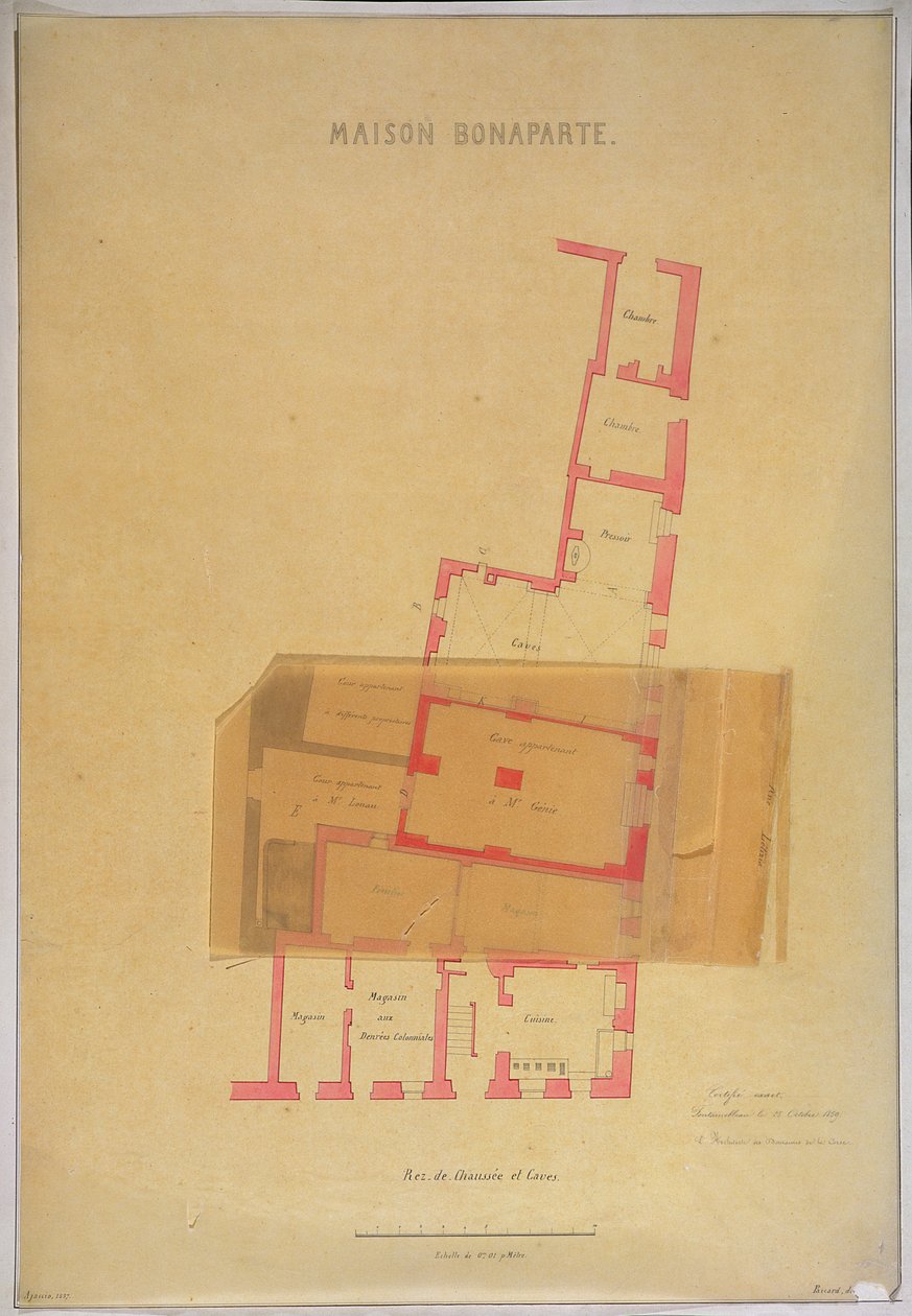 Plan of the ground floor and cellars of the house in Ajaccio, Corsica ...