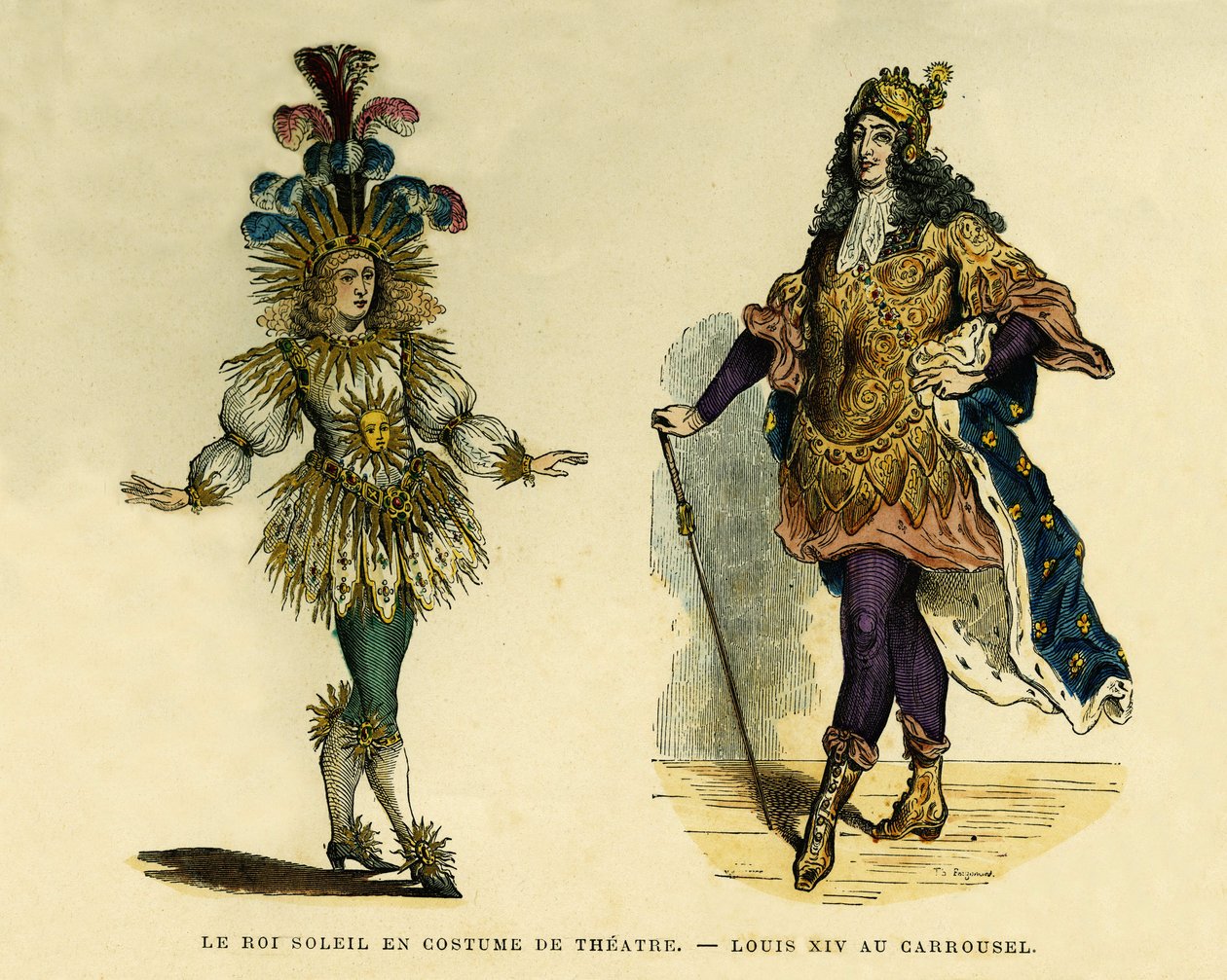 Portraits of King Louis XIV, in theatre costume and carousel. Colour ...