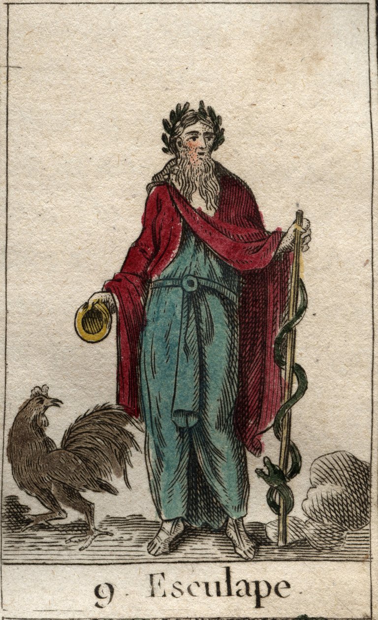 Representation of Asclepius, god of Medicine, holding a Rod of ...