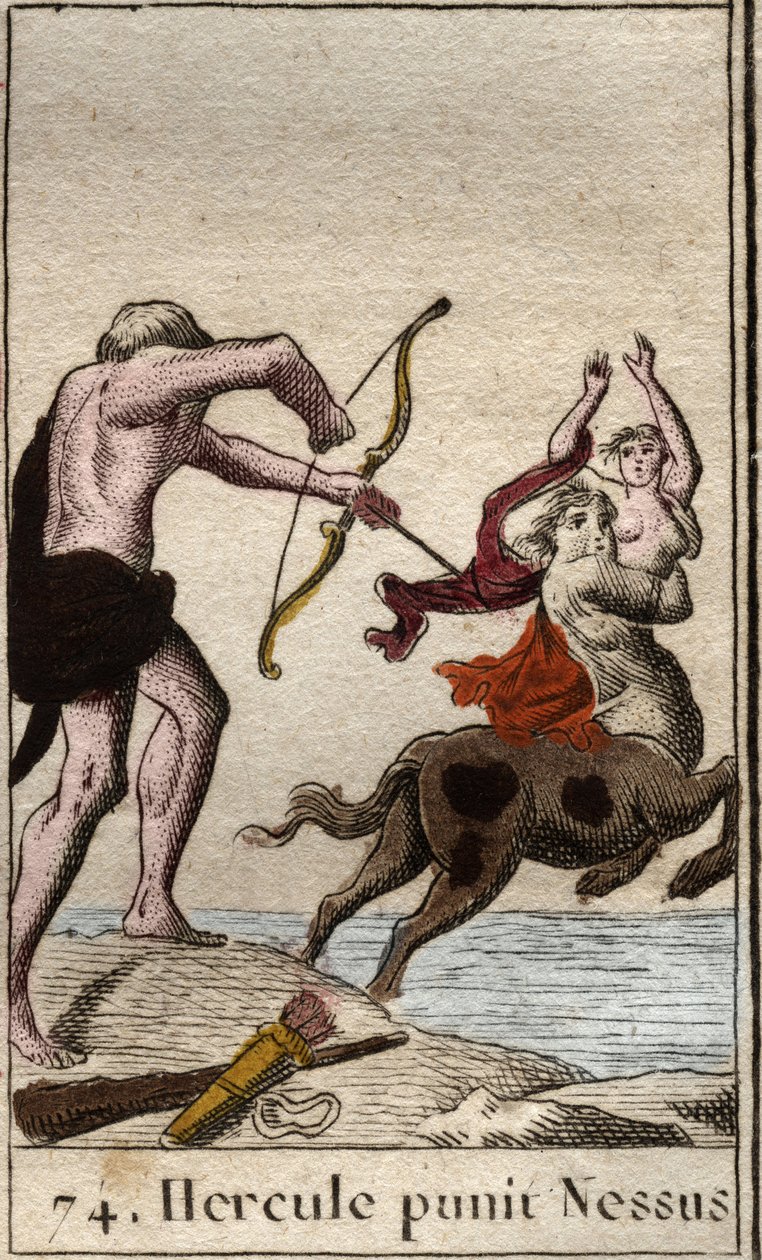 Representation of Hercules shooting a poisoned arrow at the centaur ...