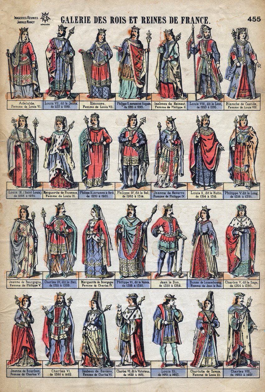 Representation of kings and queens of France from the Capetian dynasty ...
