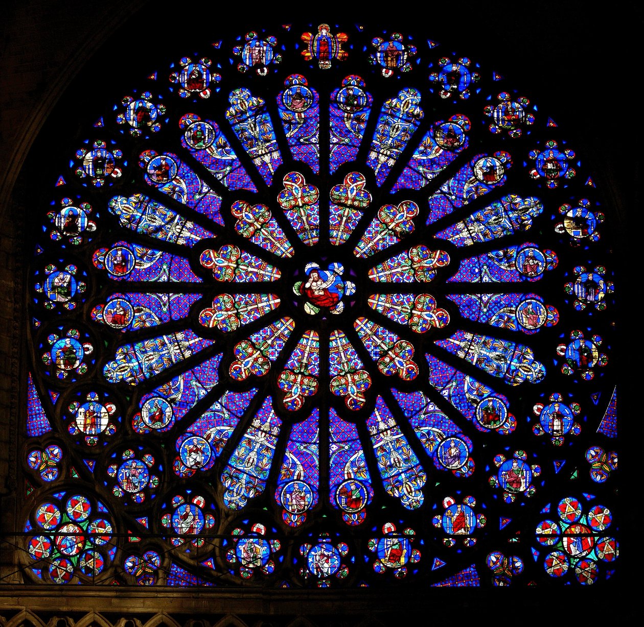 Rose window with nineteenth-century glass after a medieval design