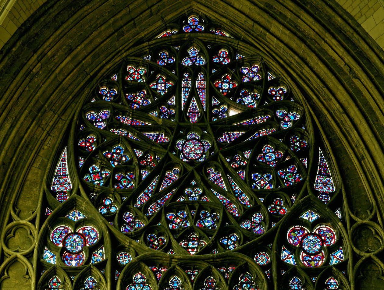 Rose window with nineteenth-century glass after a medieval design