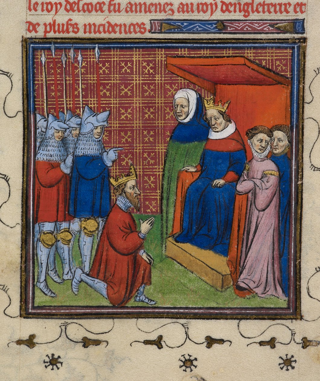 John Baliol before Edward I, illustration from the 'Chroniques de ...