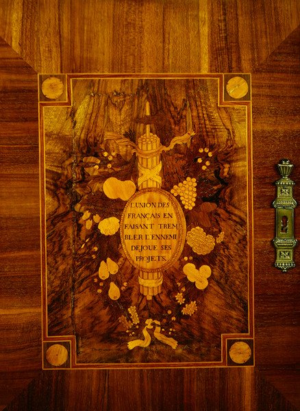 Sideboard with marquetry design of emblems and mottoes of the French ...