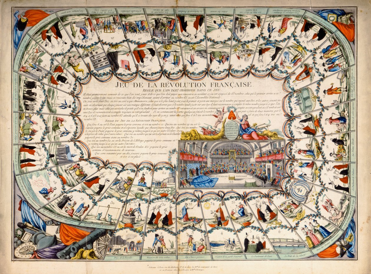 Snakes and ladders board based on the French Revolution, 1791
