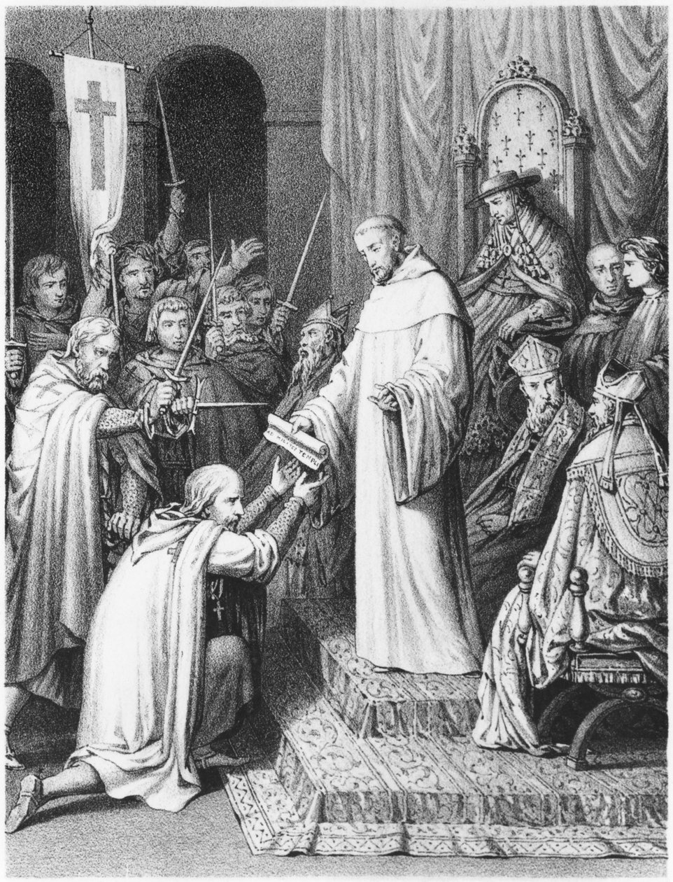 St. Bernard giving the Templars their rules by French School
