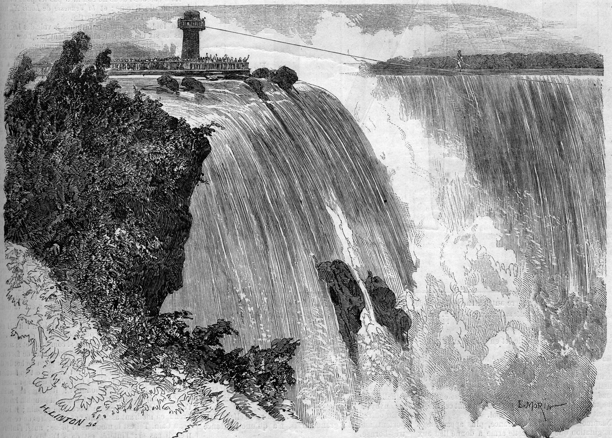 The French acrobat Blondin crossing Niagara Falls. From a sketch by Mr ...