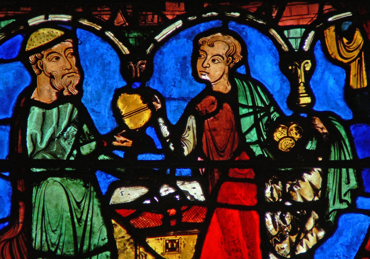 The Prodigal Son window: receives his inheritance