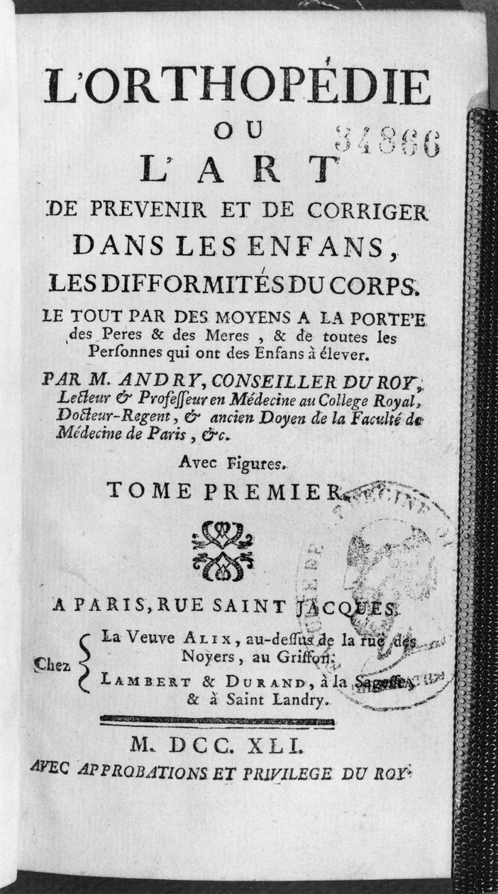 Title page of L'Orthopedie ou l'Art de Prevenir et de Corriger dans les ...