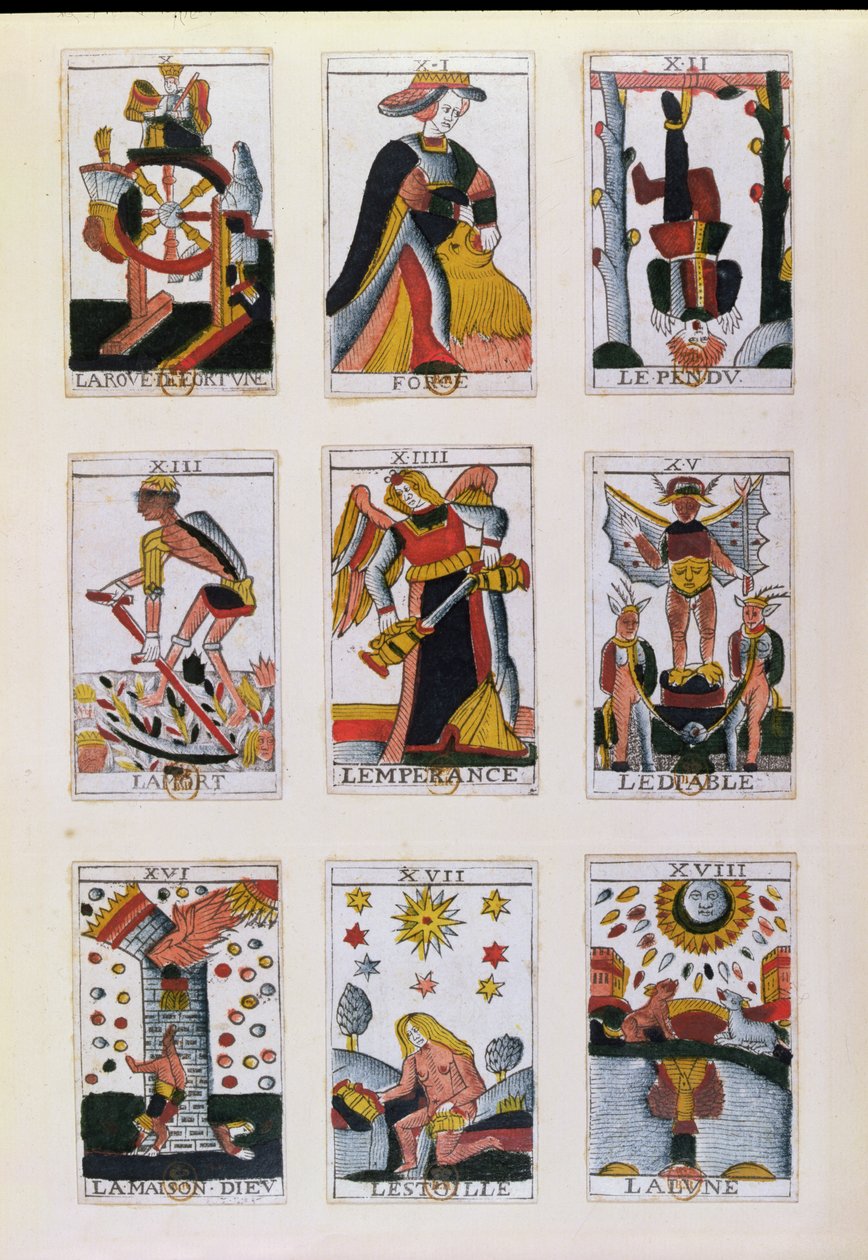 Traditional Tarot Cards by French School: Fine art print