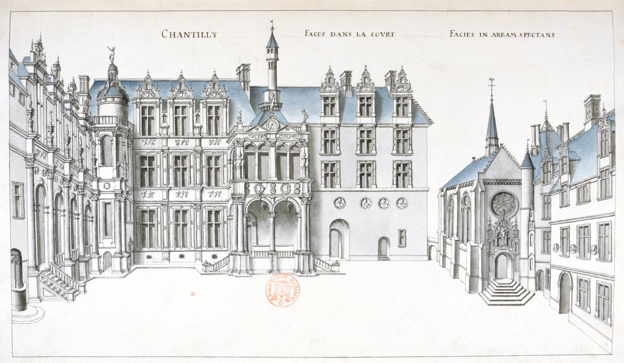 View of the courtyard and chapel at Chantilly