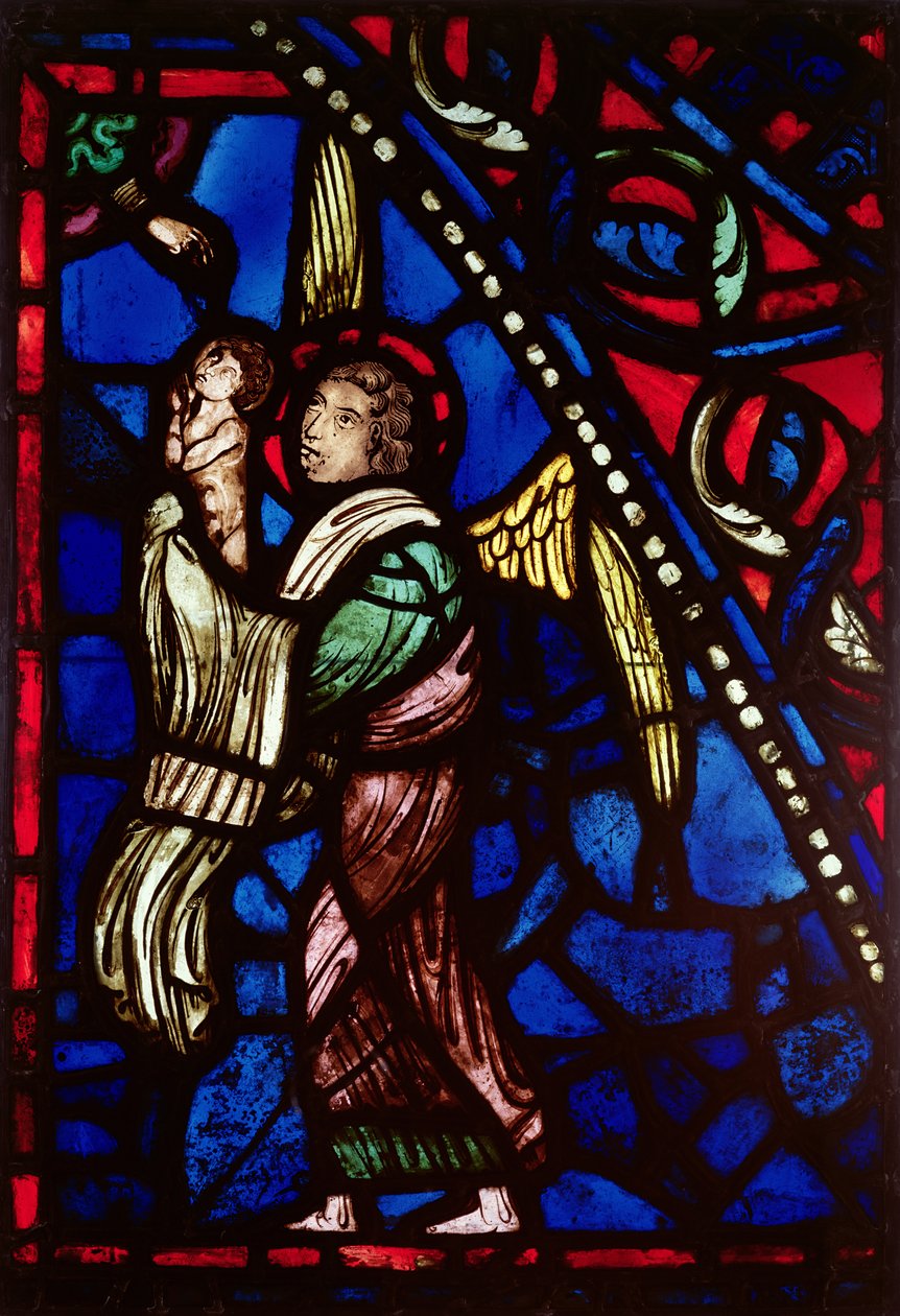 Window depicting an angel presenting a soul to God the Father, Ile de ...