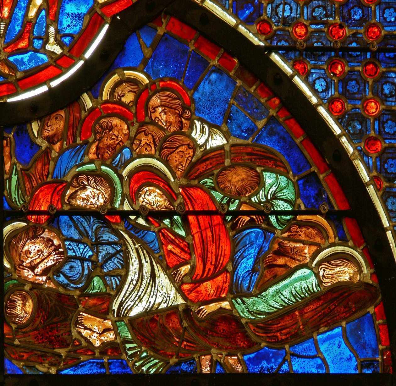 Window depicting the disciples asleep in Gethsemane
