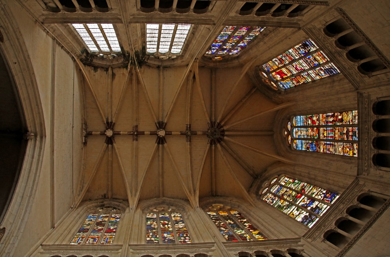 Window view of choir depicting the choir vaults and clerestory windows ...