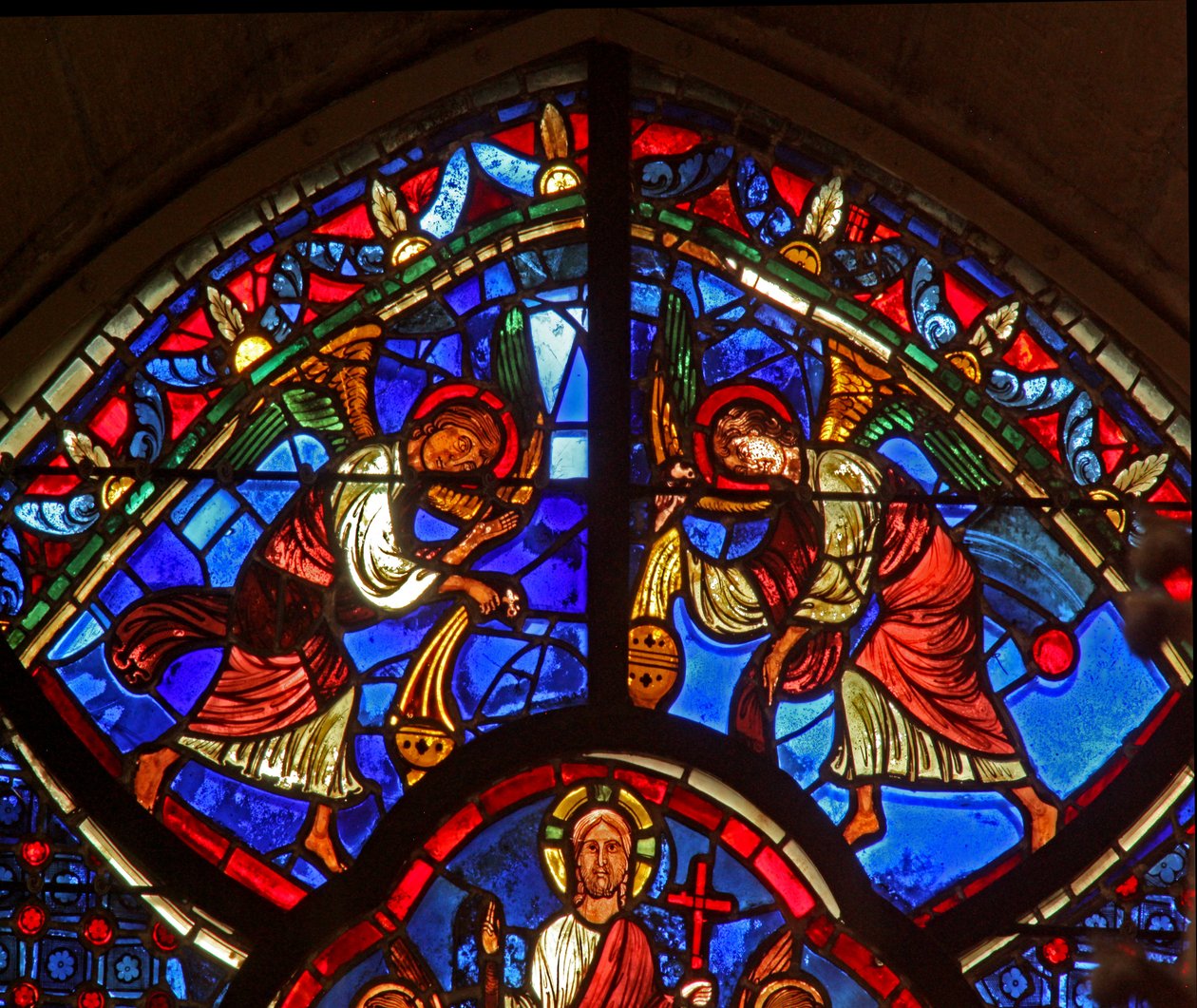Window depicting angels with censers by French School