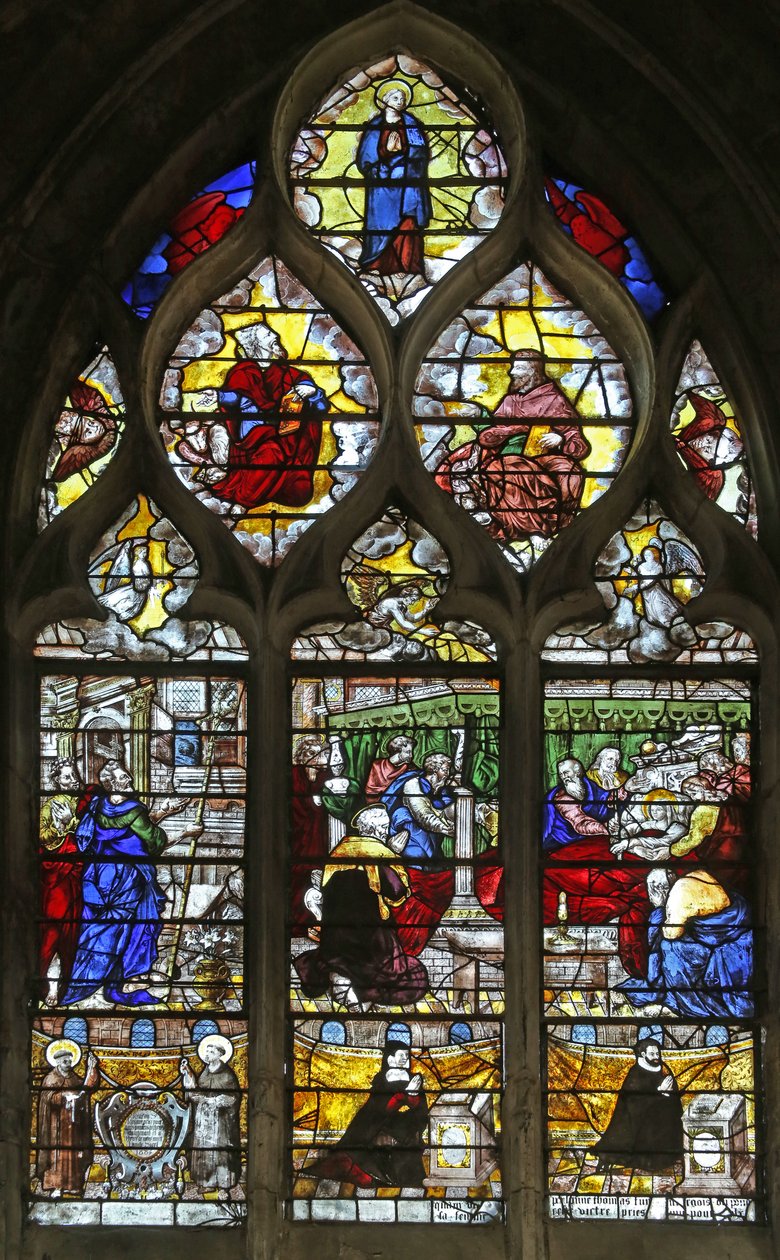 Window depicting the Death of the Virgin Mary