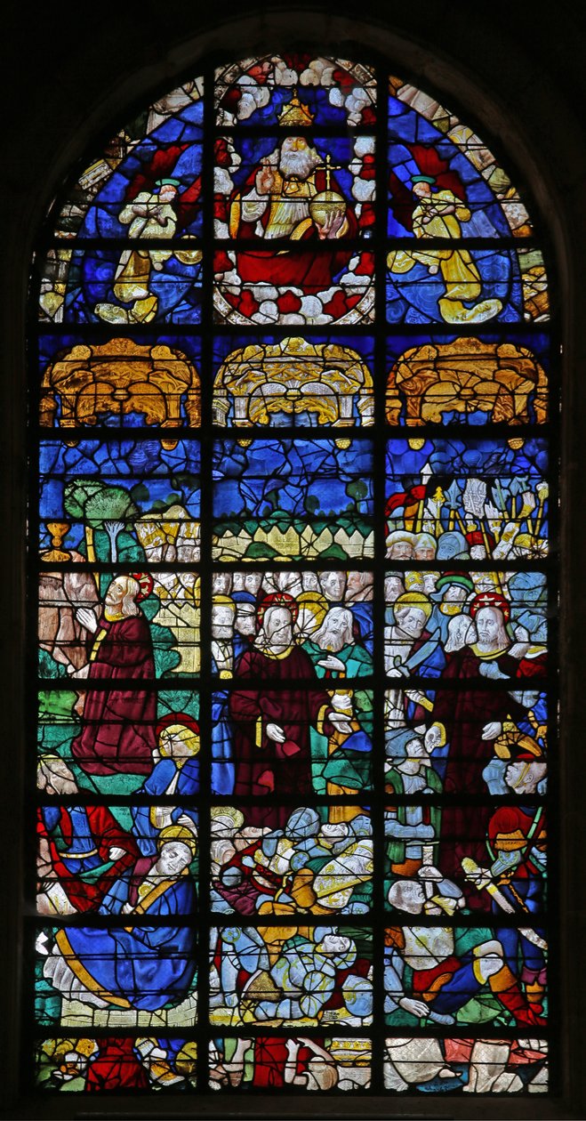 Window depicting Passion scenes: Gethsemane and the Resurrection