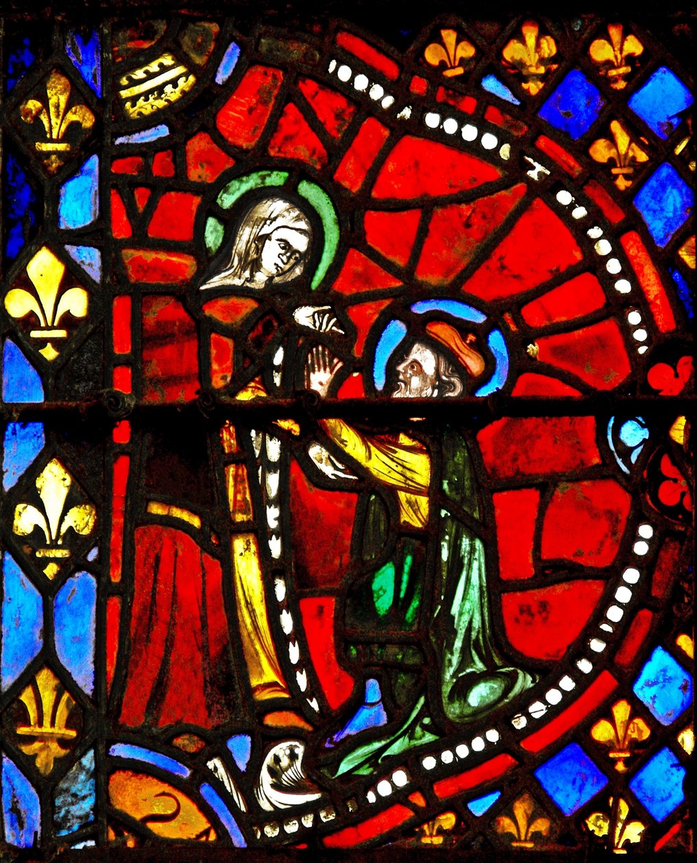 Window depicting a scene from the Life of the Virgin Mary: Joseph asks ...