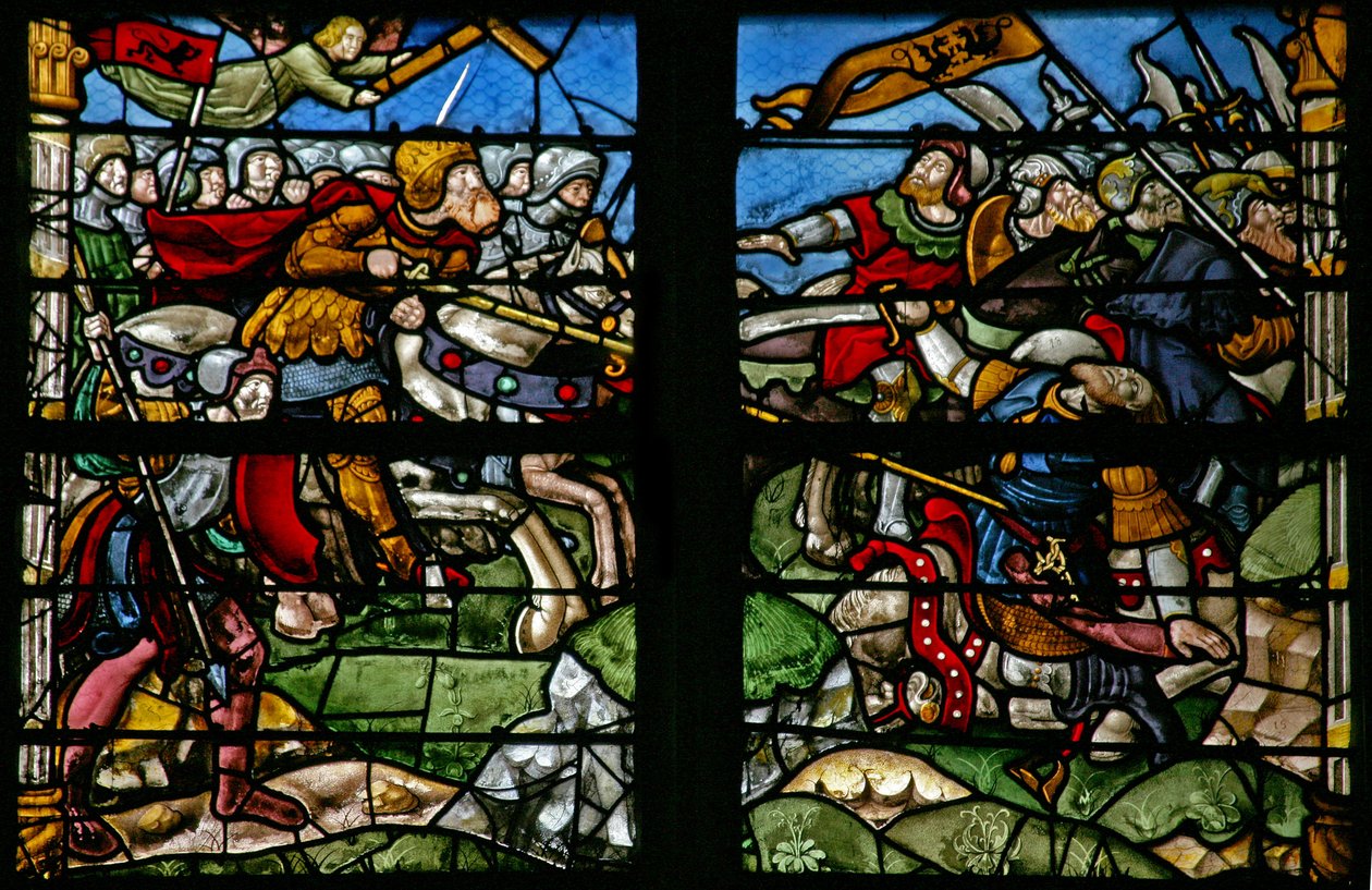 Window depicting a battle scene with the Emperor Constantine where the ...