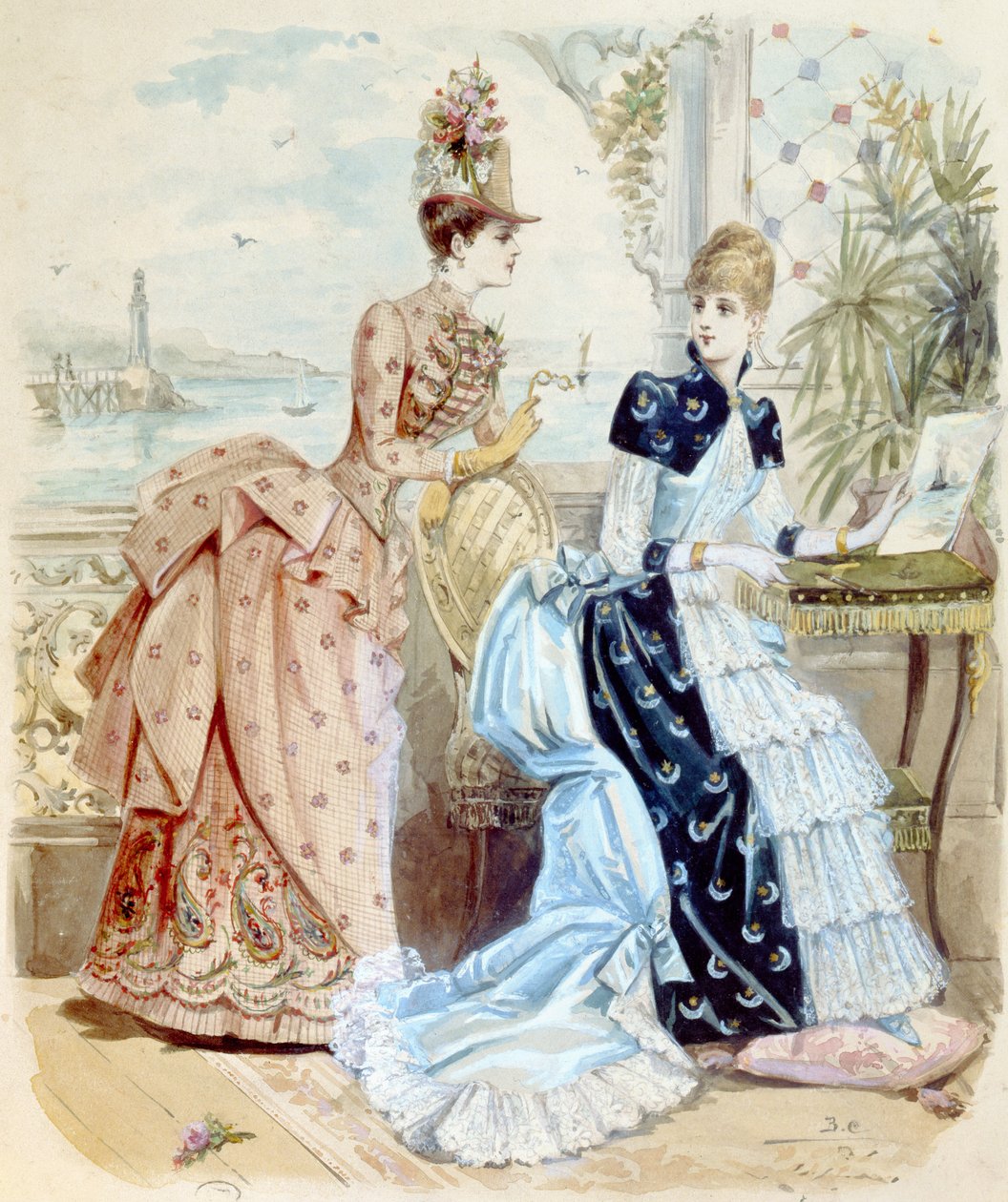 Women at a Resort by the Sea, 1885 by French School