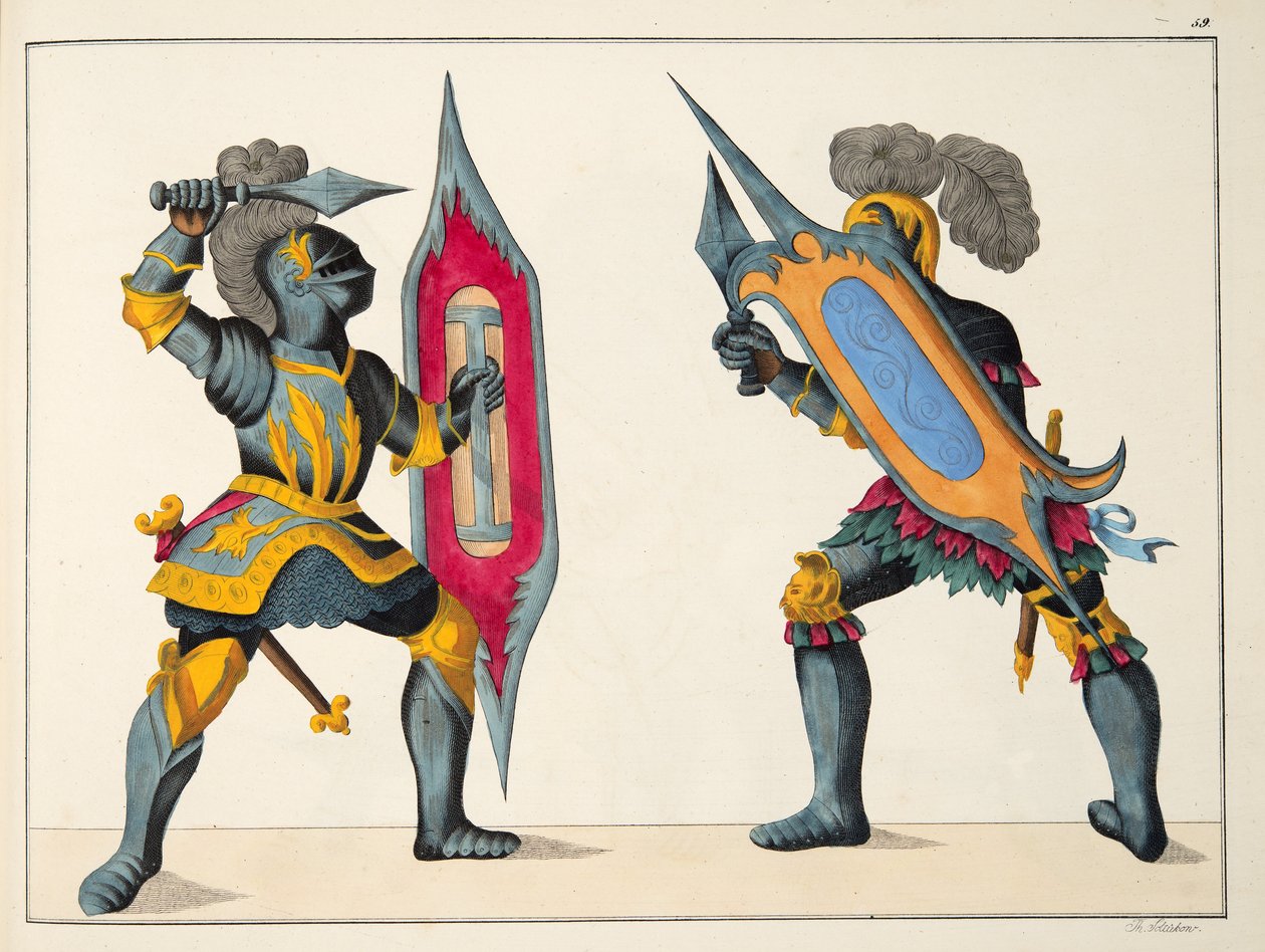 Two Knights Fighting, Plate from 'A History of the Development and ...